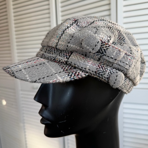 Accessories | Y2k Gray Colorful Plaid Tweed Cadet Newsboy Style Hat Cap ...